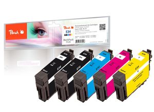 7640173439028 - E34 5 Druckerpatronen (2*bk c m y) ersetzt Epson No 34 T3461*2 T3462 T3463 T3464 für zB Epson WorkForce Pro WF -3700 (wiederaufbereitet)