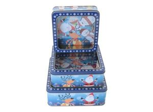 4052304245126 - X-mas Art Collection - Gebäckdose 3er Set blau eckig mit Sichtfenster Weihnachtsmann Elch Dose - Blau