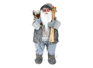 4057984009921 - X-mas Art Collection - Dekofigur Weihnachtsmann 80 cm grau mit Ski & Sack Nikolaus - Mehrfarbig