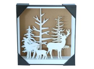 4057984004209 - X-mas Art Collection - Deko led Holzbild Hirschfamilie im Wald mit 3D Ansicht weiß - Weiß- braun