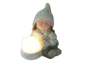 4057984006562 - X-mas Art Collection - X-Mas Mädchen Keramik Figur mit LED-Kugel batteriebetrieben - WeissGrauSilber