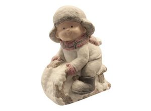 4052304230795 - X-mas Art Collection - X-Mas Junge Keramik Figur auf Schlitten Winter 37 cm - Weiß