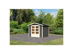 4010090472232 - Karibu Gartenhaus Asaba 3 SET terragrau mit Boden Dachschindeln schwarz