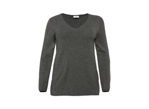 4061303894075 - Große Größen Pullover mit V-Ausschnitt und sheego-Applikation grau meliert Gr44 46