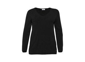 4061303894068 - Große Größen Pullover mit V-Ausschnitt und sheego-Applikation schwarz Gr56 58