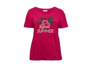 4061303562158 - Große Größen T-Shirt mit tropischem Blumenfrontdruck dunkelpink Gr44 46