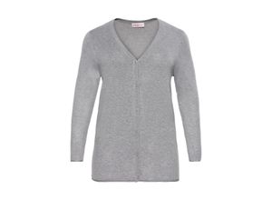 4061303039421 - Große Größen Basic Cardigan mit Rollkanten an allen Abschlüssen grau meliert Gr44 46