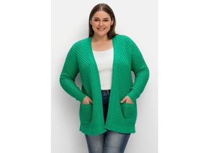 4063136710300 - Große Größen Strickjacke in Wabenstruktur in leichter A-Linie blattgrün Gr44 46