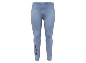 4061303442689 - Große Größen Leggings in Oil-washed-Optik mit Blumendruck taubenblau Gr46