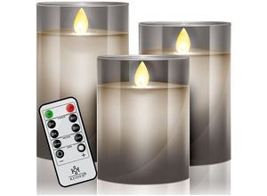 4260729112514 - KESSER® LED Kerzen 3er Set Flammenlose Kerze mit Fernbedienung Timerfunktion Timer Dimmer Echtwachskerze 10cm 125cm 15cm Hoch Realistisch Flackernde Flacker-Licht Led-Flammen Glas Deko