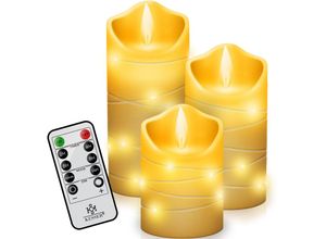 4260729113047 - KESSER® LED Kerzen Set Flammenlose Kerze mit Fernbedienung Timerfunktion Timer Dimmer Echtwachskerze Realistisch Flackernde Led-Flammen Echtwachs mit Kordel Deko