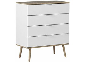 4251682252669 - Beliani - Kommode Weiß heller Holzfarbton mdf Platte Kiefernholz 40 x 79 x 93 cm Modern Skandinavischer Stil Geräumige Schubladen Wohnzimmer - Heller