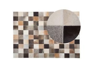 4260580939008 - Beliani - Teppich Braun mit Beige 160 x 230 cm aus Leder Geometrisches Muster Kariert Handgefertigt Modern - Braun