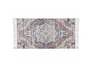 4251682273510 - Teppich Bunt Polyester   Baumwolle 80 x 150 cm Kurzflor mit Fransen Blumenmuster Geflecht Handgewebt Rechteckig Wohnzimmer Orientalischer Look - Bunt