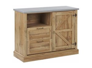 4251682231145 - Beliani - Sideboard hellbraun mit 2 Schubladen Fach und Tür Holzoptik Steinoptik Rustikaler Stil - Heller Holzfarbton