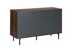 4251682226332 - Sideboard Grau Dunkler Holzfarbton mdf Platte Pulverbeschichtetes Metall Aluminium 76 x 120 x 40 cm Modern 3 Schubladen Tür Stabil Wohnzimmer - Grau