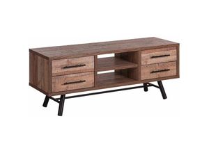 4251682228510 - Tv Möbel Heller Holzfarbton Faserplatte Metall 51 x 127 x 42 cm Rustikal 4 Schubladen Elegant Trendy Multifunktional Wohnzimmer - Heller Holzfarbton