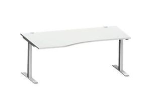 4250510875292 - Genius Schreibtisch MODENA FLEX Freiform links T-Fuß Rechteckrohr B 1800 x T 1000 800 x H 650-850 mm lichtgrau weißalu