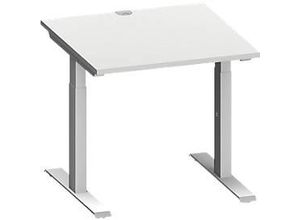 4250510938614 - Genius Schreibtisch MODENA FLEX Quadrat T-Fuß Rechteckrohr B 800 x T 800 x H 650-850 mm lichtgrau weißalu