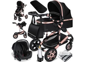 4260663280942 - KESSER® Loops 3 in 1 Kinderwagen Kombikinderwagen Komplettset incl Babywanne & Buggy Sportsitz & Auto-Babyschale - Voll-Gummireifen - Wickeltasche Regenschutz Kindertisch Set