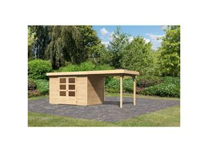 4010090472133 - Karibu Gartenhaus Calabar 4 SET naturbelassen mit Boden Anbaudach 240 m Breite Dachfolie