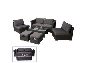 4057651511047 - Poly-Rattan Garnitur MCW-J36 Balkon- Garten- Lounge-Set Sitzgruppe Sofa ~ anthrazit Kissen dunkelgrau