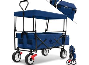 4260598879907 - KESSER® Bollerwagen faltbar mit Dach Handwagen Transportkarre Gerätewagen inkl 2 Netztaschen und Einer Außentasche klappbar Vollgummi-Reifen bis 100 kg Tragkraft Mit Vorderrad-Bremse