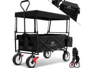 4260598878054 - KESSER® Bollerwagen faltbar mit Dach Handwagen Transportkarre Gerätewagen inkl 2 Netztaschen und Einer Außentasche klappbar Vollgummi-Reifen bis 100 kg Tragkraft Mit Vorderrad-Bremse