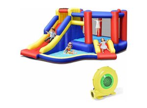 0794094597187 - Goplus - Aufblasbarer Hüpfburg mit Kinderrutsche & Kletterwand & Trampolin mit aufblasbarem Basketball Planschbecken für 3-4 Kinder bis 120 kg