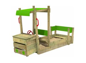 4250533905143 - Fatmoose - PowerPulley Sandkasten Kinder Buddelkiste Sandkiste mit Sitzbank Garten Sandbox - apfelgrün