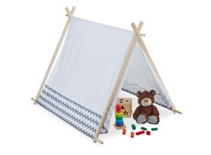 4052025353018 - Relaxdays - Tipi Zelt für Kinder mit Fenster Kinderzimmer Zelt Wigwam Kinderzelt HxBxT 92 x 92 x 120 cm weiß-grau