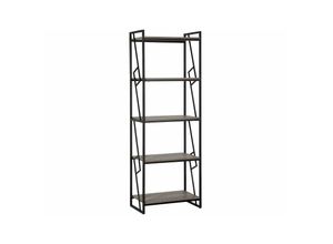 4251682206594 - Regal Dunkler Holzfarbton Schwarz Spanplatte Metall 184 x 64 x 40 cm Industriell Trendy Praktisch 5 Fächer Viel Stauraum Wohnzimmer - Dunkler