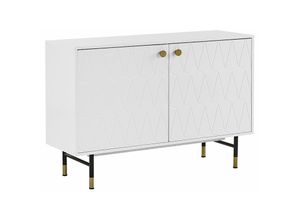 4251682221870 - Beliani - Kommode weiß mdf Platte Spanplatte Metall 82 x 120 x 40 cm Modern Mit Muster Stabiles Gestell Klein Und Kompakt Praktisch Wohnzimmer - Weiß