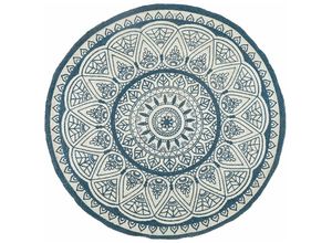 4251682213967 - Beliani - Moderner runder Teppich Jute mit orientalischem Muster in Blau ⌀ 120 cm Anadere - Blau