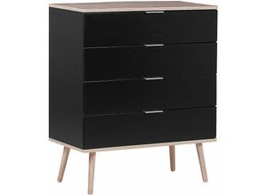 4251682252676 - Kommode Schwarz heller Holzfarbton MDF Platte Kiefernholz 40 x 79 x 93 cm Modern Skandinavischer Stil Geräumige Schubladen Wohnzimmer - Schwarz