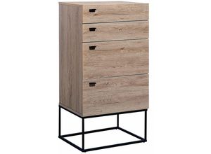 4260586351804 - Beliani - Kommode Braun Heller Holzfarbton Spanplatte Metall Faserplatte Melaminbeschichtung 105 x 55 x 41 cm Minimalistisch 4 Schubladen Wohnzimmer