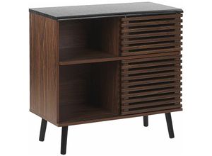 4251682231169 - Beliani - Sideboard Dunkler Holzfarbton mdf Platte Massivholz 80 x 80 x 40 cm Rustikal Retro Dunkler Holzoptik 2 Schiebetüre Wohnzimmer - Dunkler