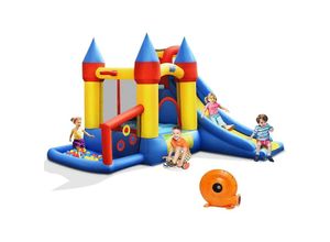 0736542322613 - Costway - Aufblasbare Hüpfburg+610W Geblaese Kombination mit Rutsche WasserbeckenSpringburg Hüpfschloss Outdoor Bouncer Spielpool Luftgeblaese inkl