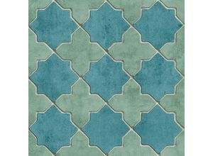 Image of Profhome - Grafik Tapete 374214 Vliestapete leicht strukturiert mit geometrischen Formen matt blau grün beige 5,33 m2 - blau