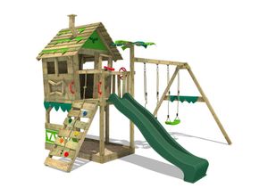 4251511849091 - Fatmoose - Spielturm Klettergerüst JungleJumbo mit Schaukel & Rutsche Kletterturm mit Sandkasten Leiter & Spiel-Zubehör - grün - 1