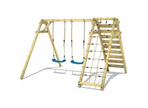 4250533911663 - Schaukelgestell Kinderschaukel Smart Cliff Schaukel Schaukelgerüst Doppelschaukel Holzschaukel mit Kletteranbau - blau - Stück - Wickey