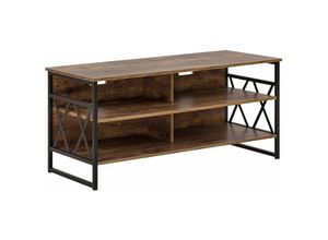 4251682223201 - Tv Möbel Braun Holzoptik Faserplatte Metall 57 x 120 x 51 cm Rustikal Modern Multifunktional Viel Stauraum Wohnzimmer - Dunkler Holzfarbton