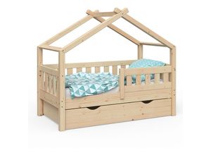 4251421944244 - Vitalispa - Kinderbett Design 140x70cm Natur mit Gästebett und Rausfallschutz