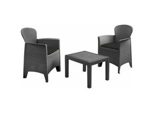 Image of Spetebo - Kunststoff Garten Set anthrazit - 1 Tisch und 2 Sessel - Rattan Garten Lounge