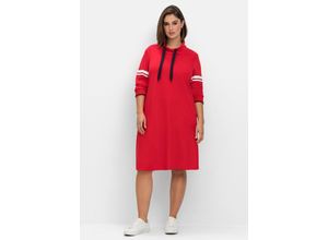 4063136657391 - Große Größen Kurzes Sweatkleid mit weitem Kragen in leichter A-Linie mohnrot Gr40