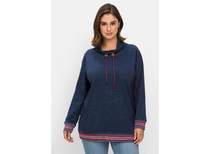 4063136839216 - Große Größen Sweatshirt in Denim-Optik mit Streifenbündchen dark blue Denim Gr40 42