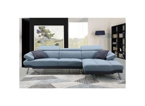 4057651544458 - Sofa MCW-H92 Couch Ecksofa L-Form 3-Sitzer Liegefläche 300cm ~ rechts blau-grau