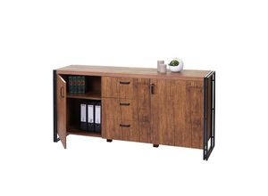 4057651137643 - Sideboard MCW-A27 Kommode Schrank 3D-Struktur 2 Staufächer 80x160x40cm FSC-zertifiziert MDF Metall ~ Wildeiche-Optik