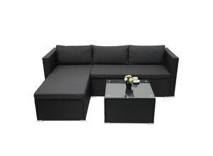 Image of Poly-Rattan Garnitur MCW-F57, Balkon-/Garten-/Lounge-Set Sofa Sitzgruppe ~ schwarz, Kissen dunkelgrau ohne Deko-Kissen