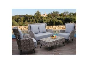 4057651361635 - Poly-Rattan Gartengarnitur MCW-G53 Lounge-Set Sofa Sitzgruppe Spun Poly ~ grau Polster hellgrau